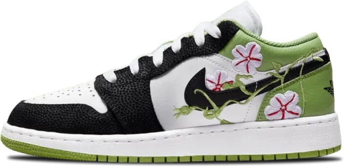 Air Jordan 1 Low GS "FLORAL EMBROIDERY"- DQ8389-100